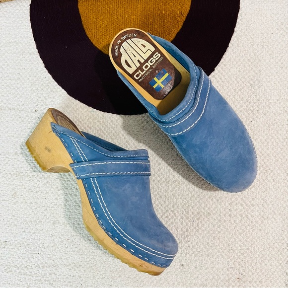 dala | Shoes | Dala Swedish Wooden Blue Suede Soft Leather Clogs 5 ...